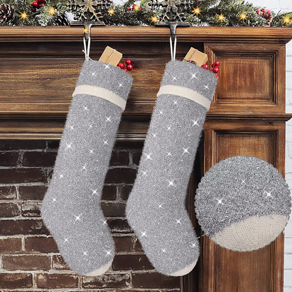 The Holiday Aisle® Knitted Glitter Silver Christmas Stocking | Wayfair